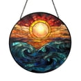 Stained Glass Coastal Sunset Suncatcher with Circular Seaside ...