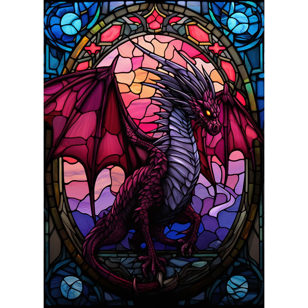 Stained Glass of Color Dragon with Wing DIY 5D Diamond Art Paint with ...