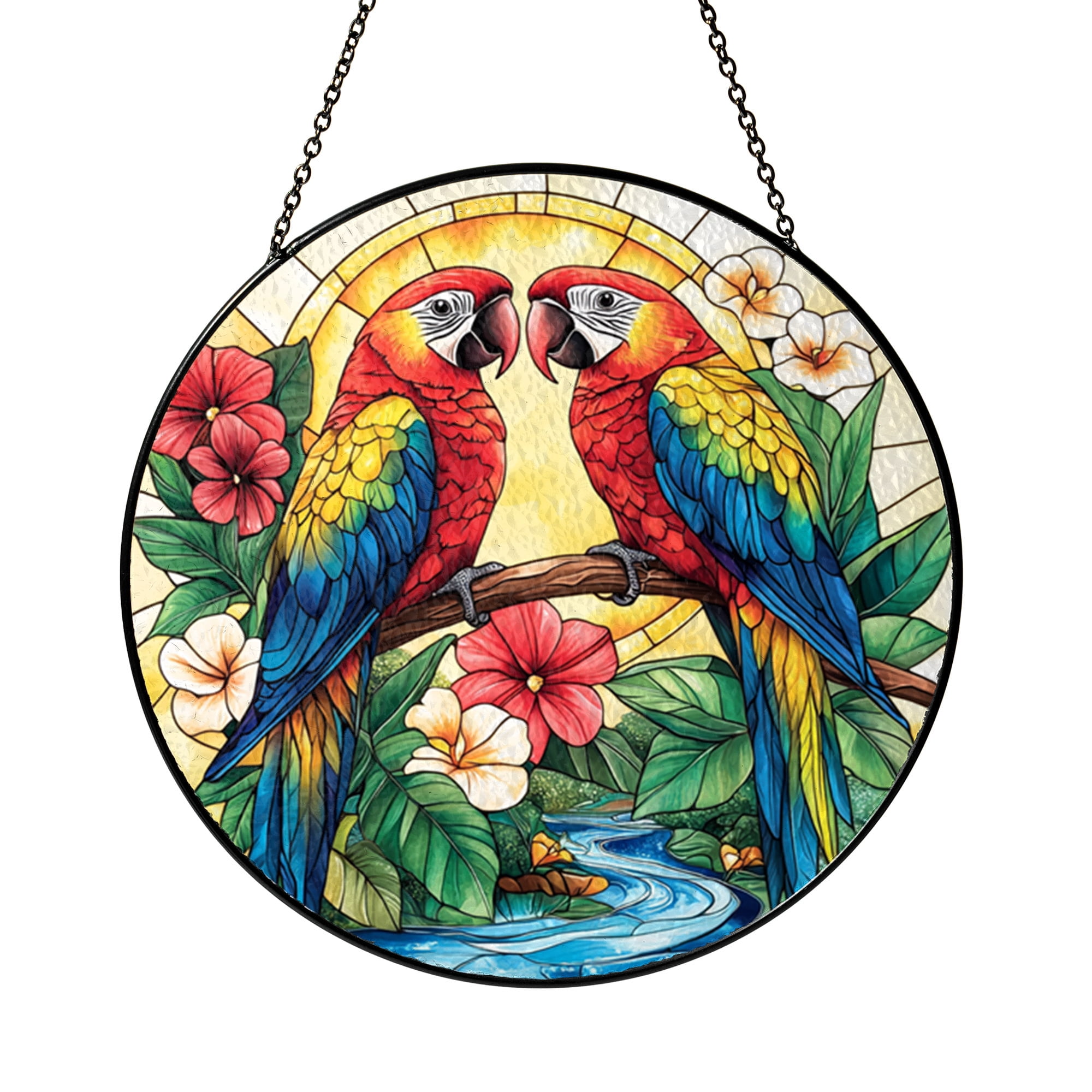 Stained Glass Colorful Parrots Window Hanging Art - Walmart.com