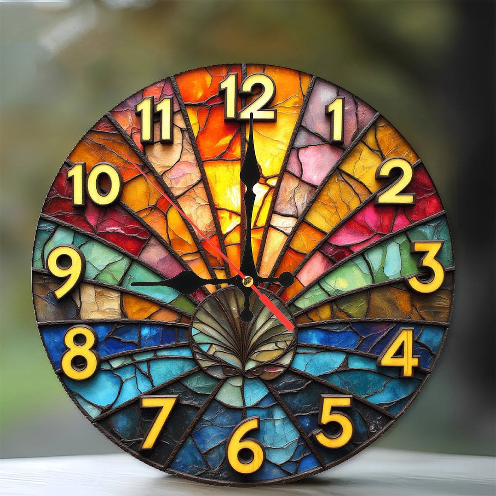 Stained Glass Colorful Wall Clock Decorative Home Art 10-Inch Silent ...