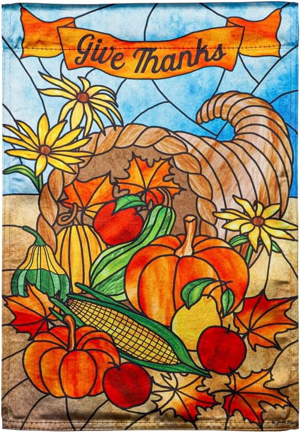 Stained Glass Cornucopia Garden Lustre Flag, Welcome Fall Garden Flags ...