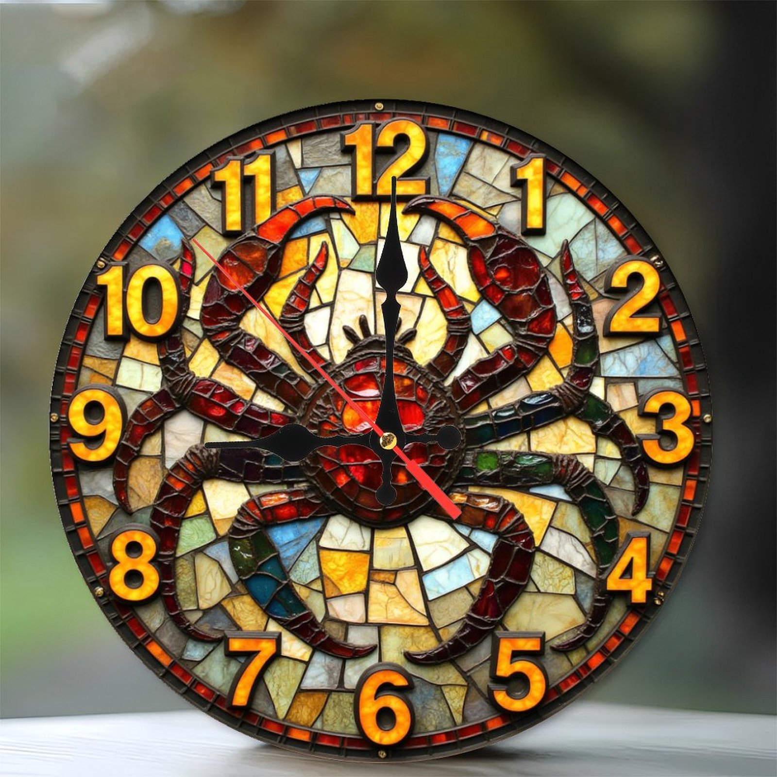 Stained Glass Crab Wall Clock Decorative Unique Art 10-Inch Silent ...