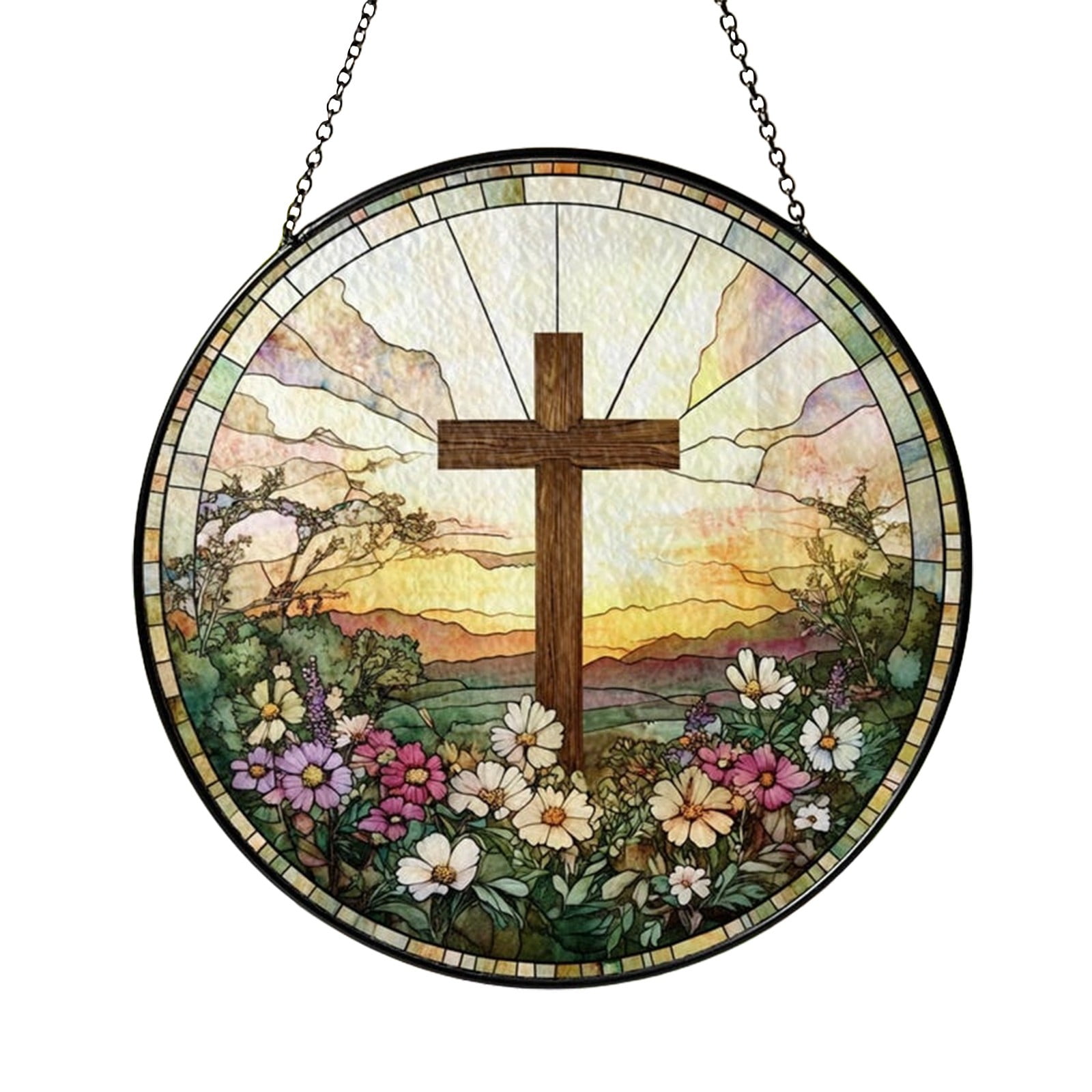 Stained Glass Cross Window Suncatcher, Rainbow Light Refracting Hanging ...