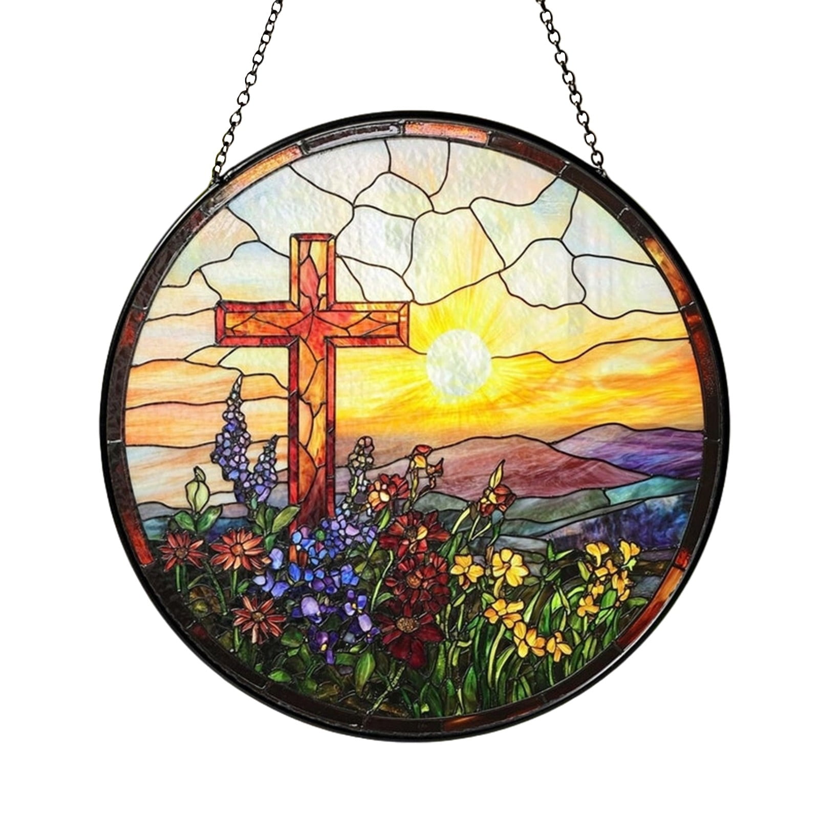 Stained Glass Cross Window Suncatcher, Rainbow Light Refracting Hanging ...