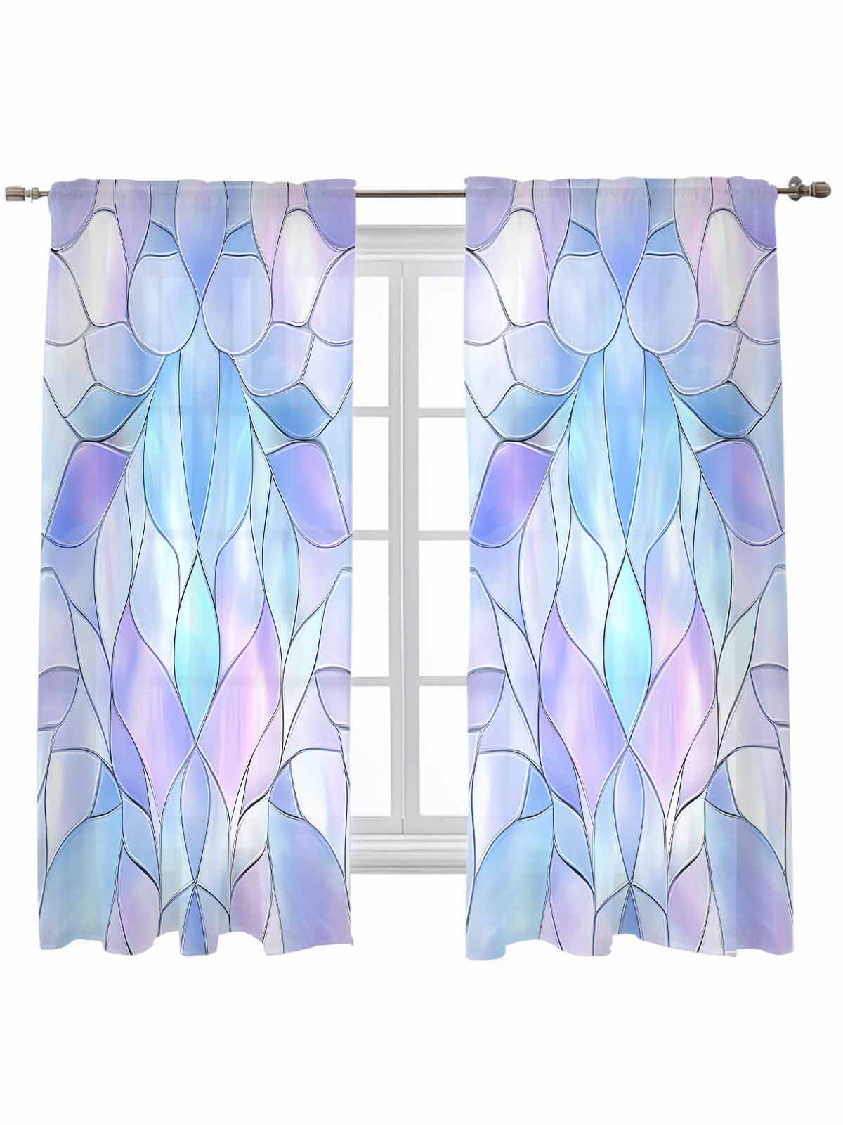Stained Glass Curtains 72 Inch Length, Sheer Curtains for Bedroom ...
