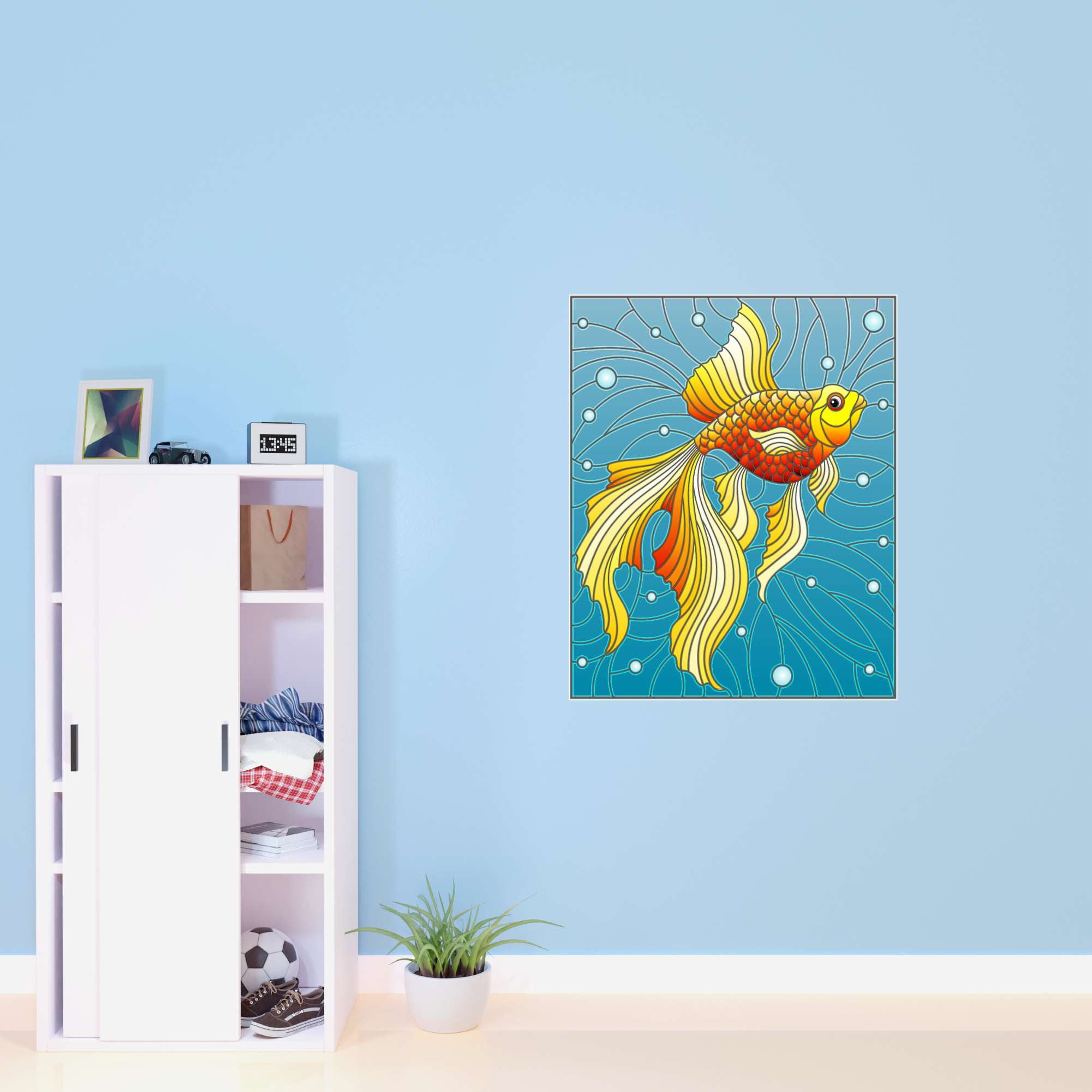 Stained Glass Decals Stickers Fancy Betta Gold Fish Happy Beautiful ...