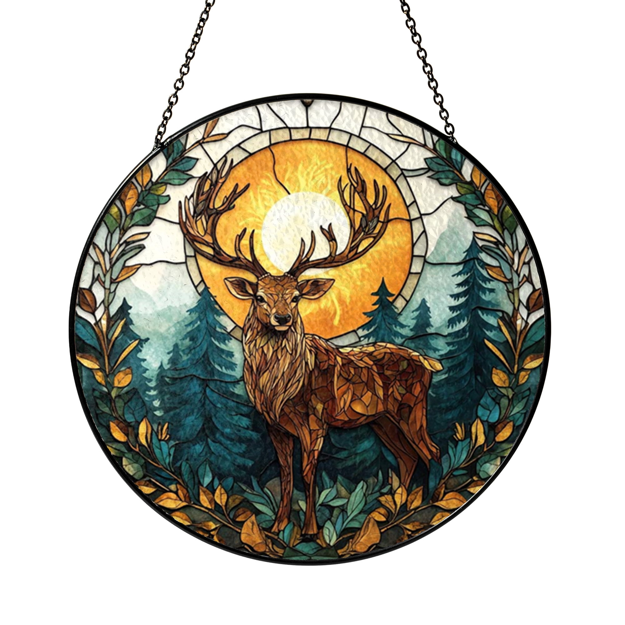 Stained Glass Deer Nature Scene Window Hanging Art2401 - Walmart.com