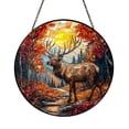 Stained Glass Deer Round Suncatcher Window Hanging Art Panel with ...