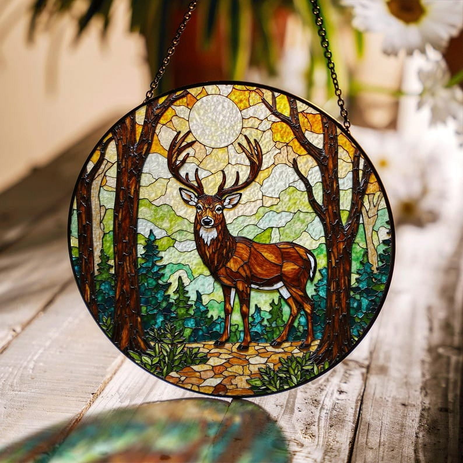 Stained Glass Deer Suncatcher Window Hanging Gift for Nature Lovers ...