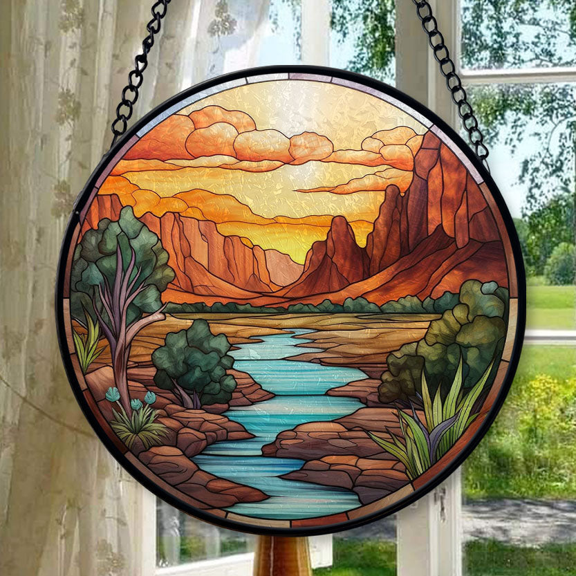 Stained Glass Desert Window Hanging, Suncatchers for Windows Diamond ...