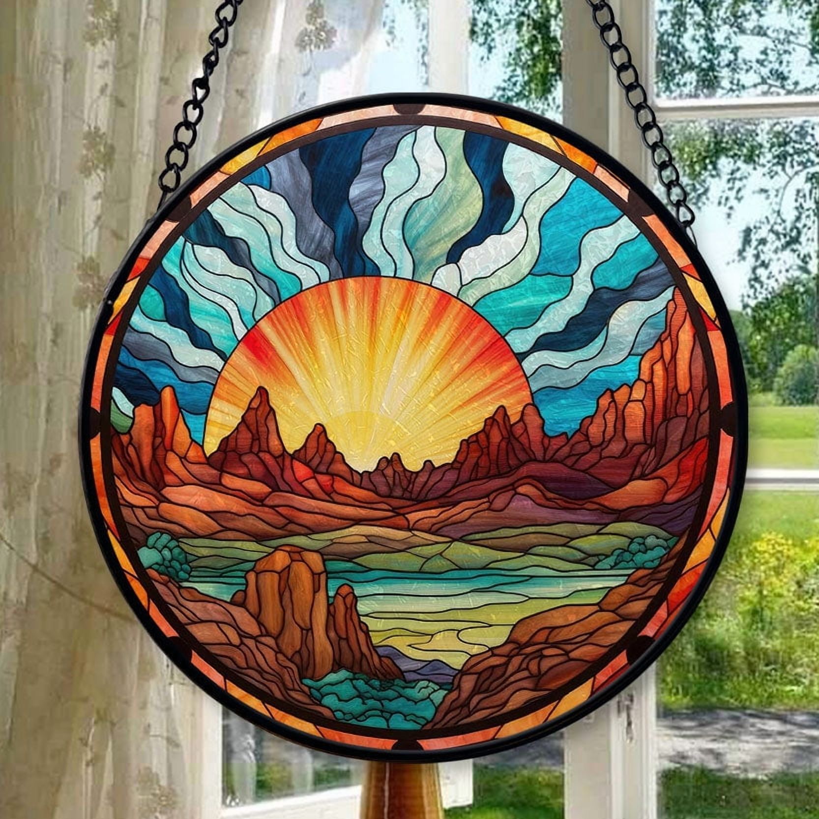 Stained Glass Desert Window Hanging, Suncatchers for Windows Diamond ...