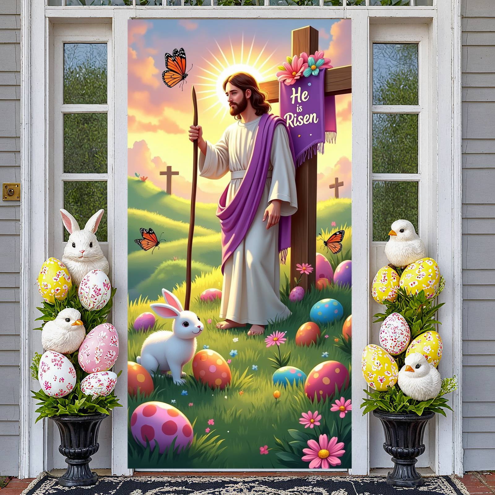 Stained Glass Design Cross Banner Colorful Pattern Christian Backdrop ...