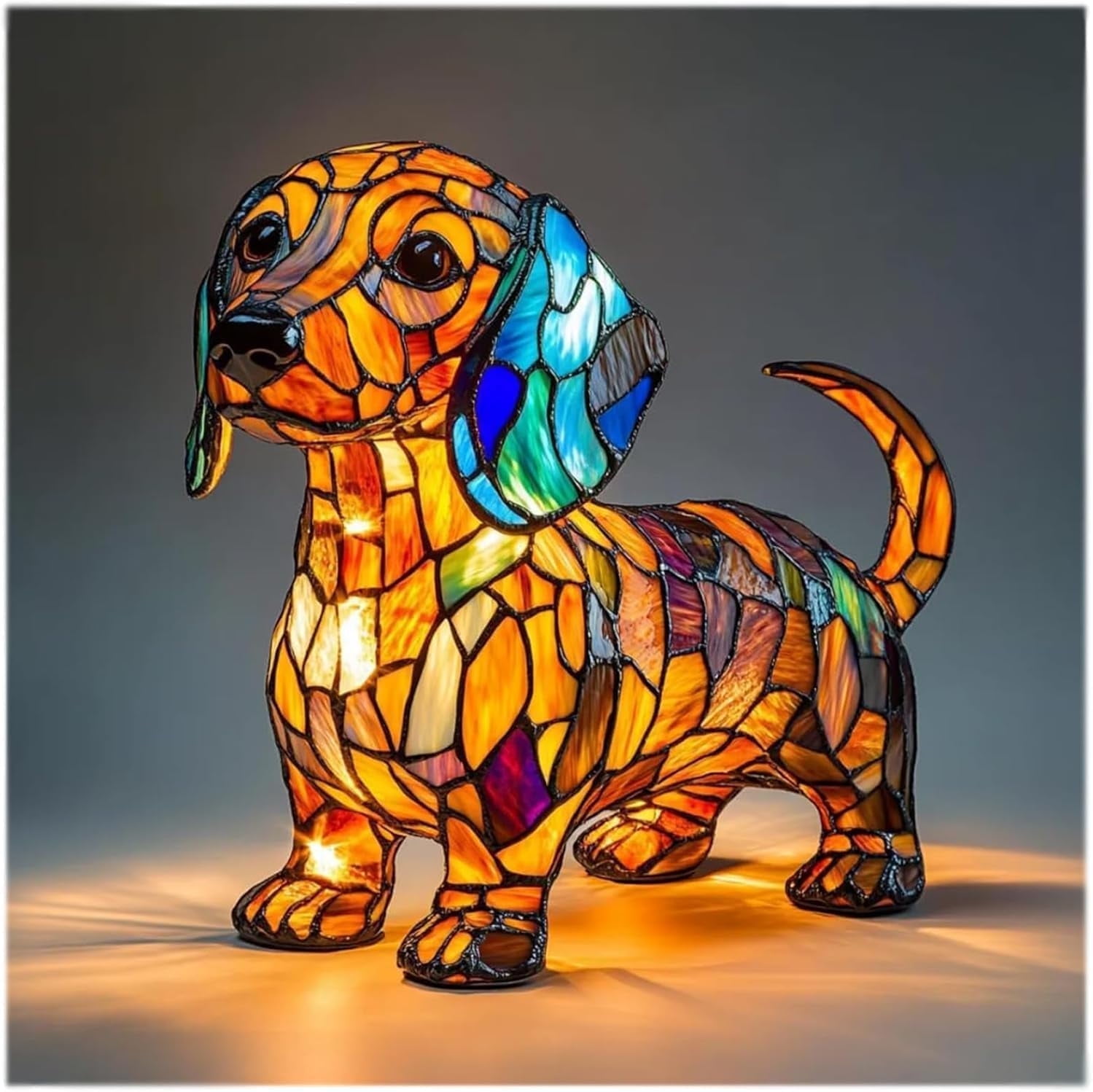 Stained Glass Dog Lamp, Cute Dog Series Art Nightlight, Stained Resin ...