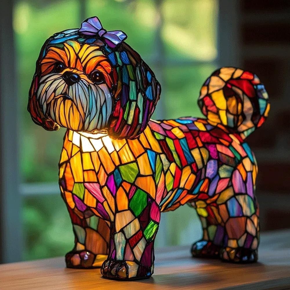 Stained Glass Dog Lamp, Cute Dog Series Art Nightlight, Stained Resin ...