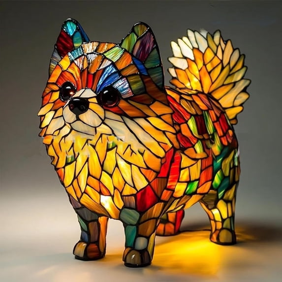 Stained Glass Dog Lamp, Rainbow Pup Lamp, Led Stain Glass Puppy Lamp ...