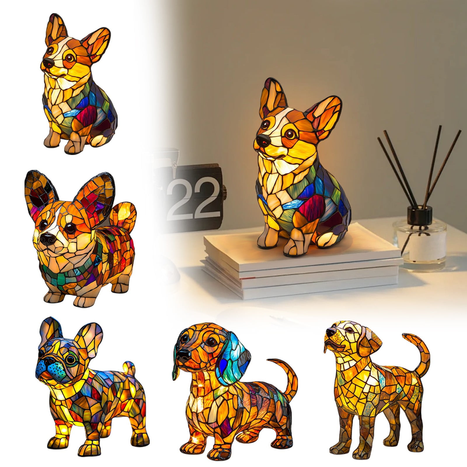 Stained Glass Dog Lamp, Stained Glass Lamp, Mosaic Lamp, Retro Animals ...