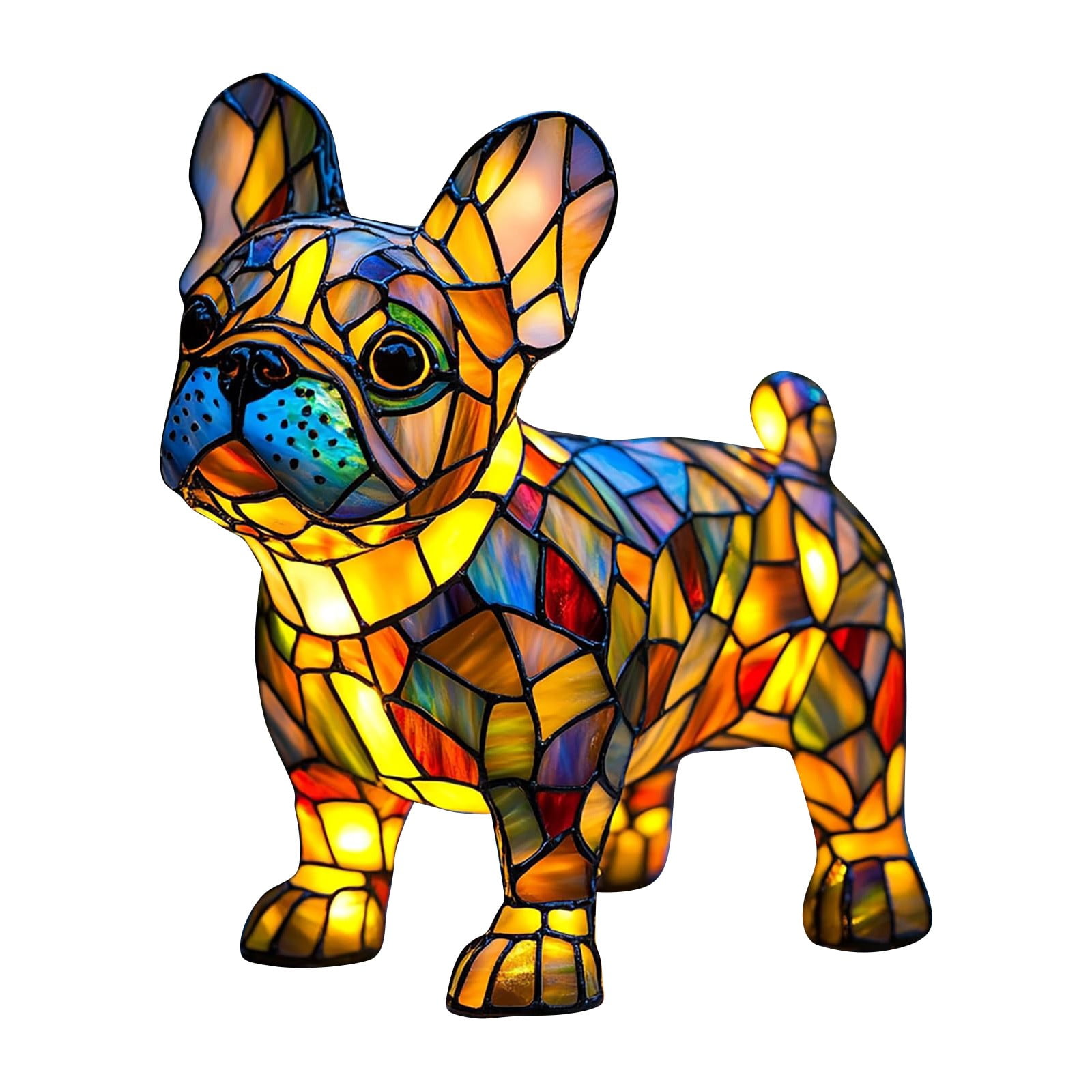 Stained Glass Dog Lamp Stained Glass Resin 11.8" Tall Decorative Night ...