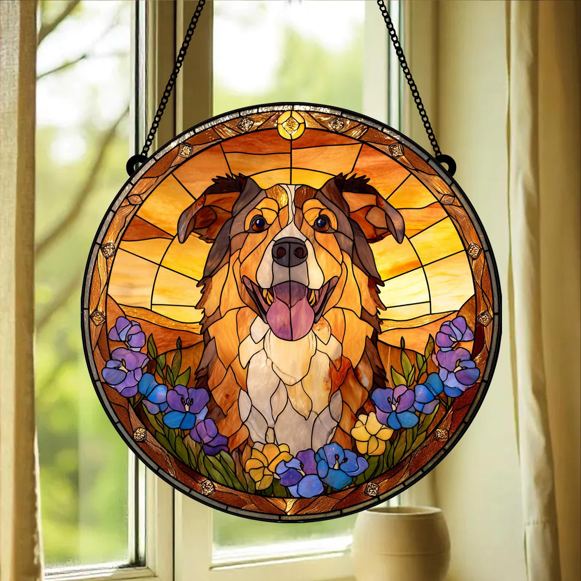 Stained Glass Dog Memorial, Custom Pet Portrait Stained Glass ...