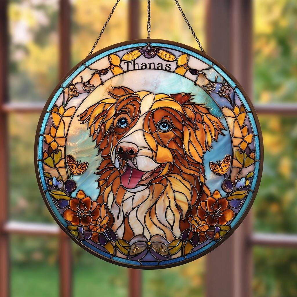 Stained Glass Dog Portrait Suncatcher – Custom Pet Memorial Gift ...