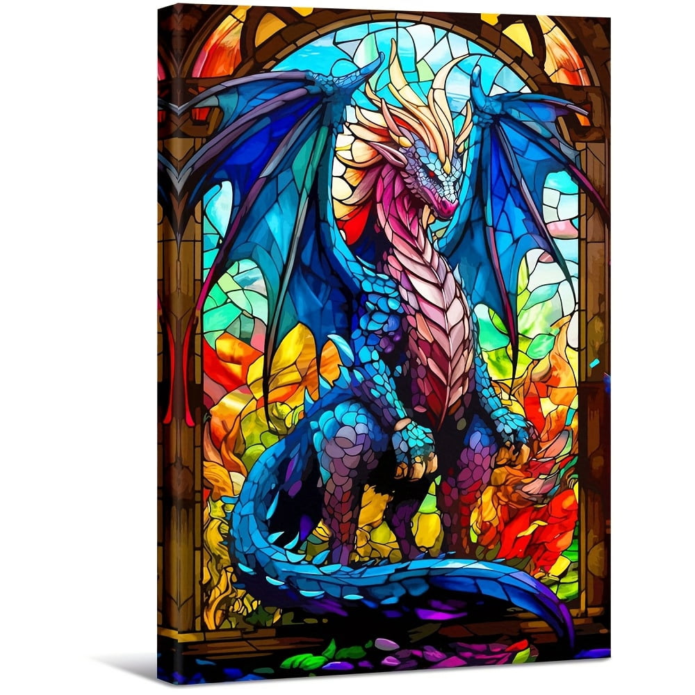 Stained Glass Dragon - Colorful Dragon Depicted In Stained Glass Art ...