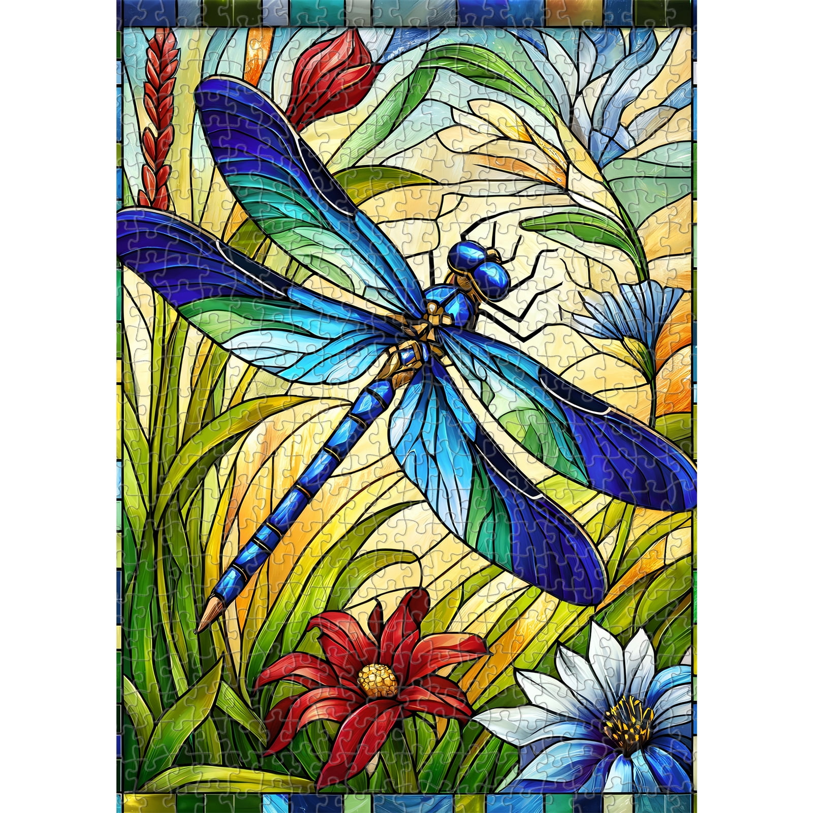 Stained Glass Dragonfly 500 Piece Puzzles for Adult, Colorful Flower ...