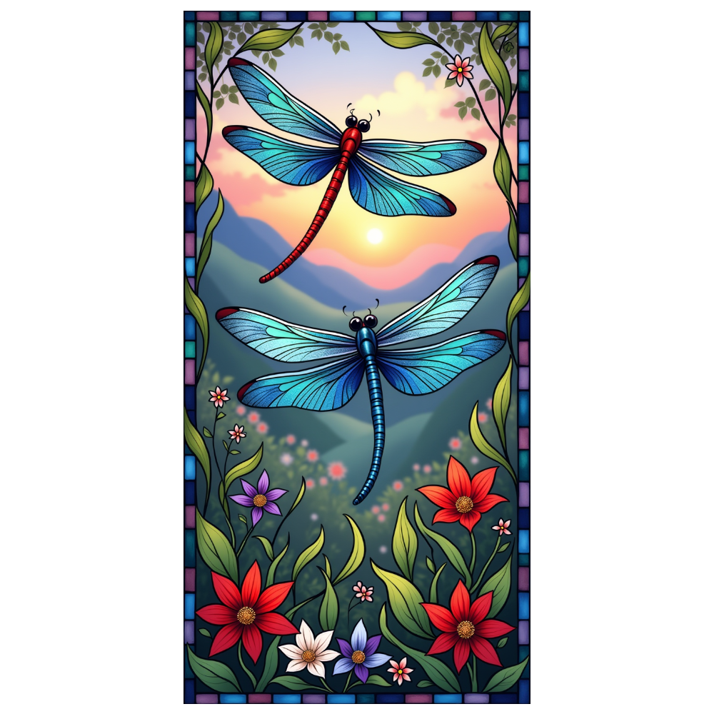 Stained Glass Dragonfly Banner Floral Design Decorative Nature Theme ...