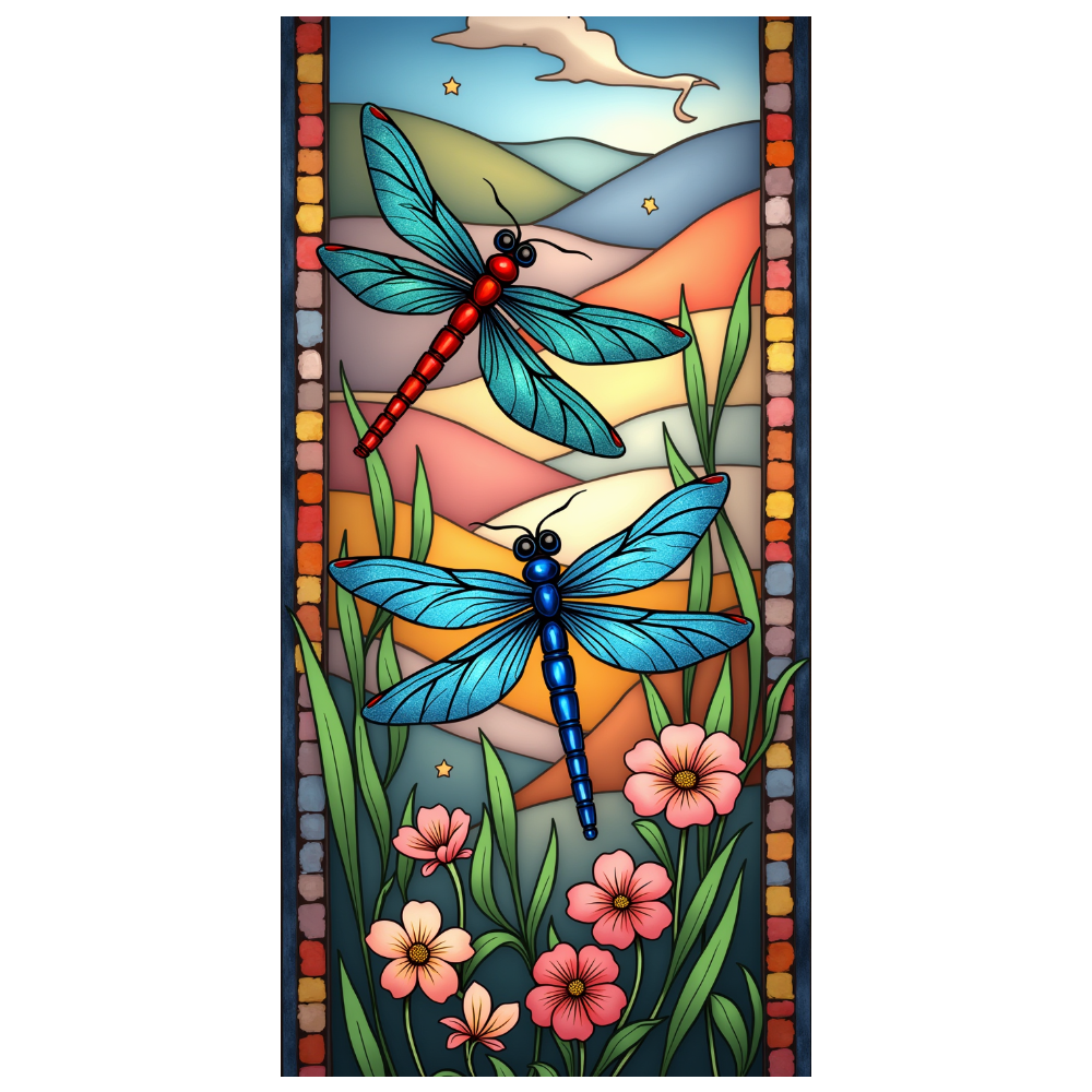 Stained Glass Dragonfly Banner Floral Design Decorative Nature Theme ...