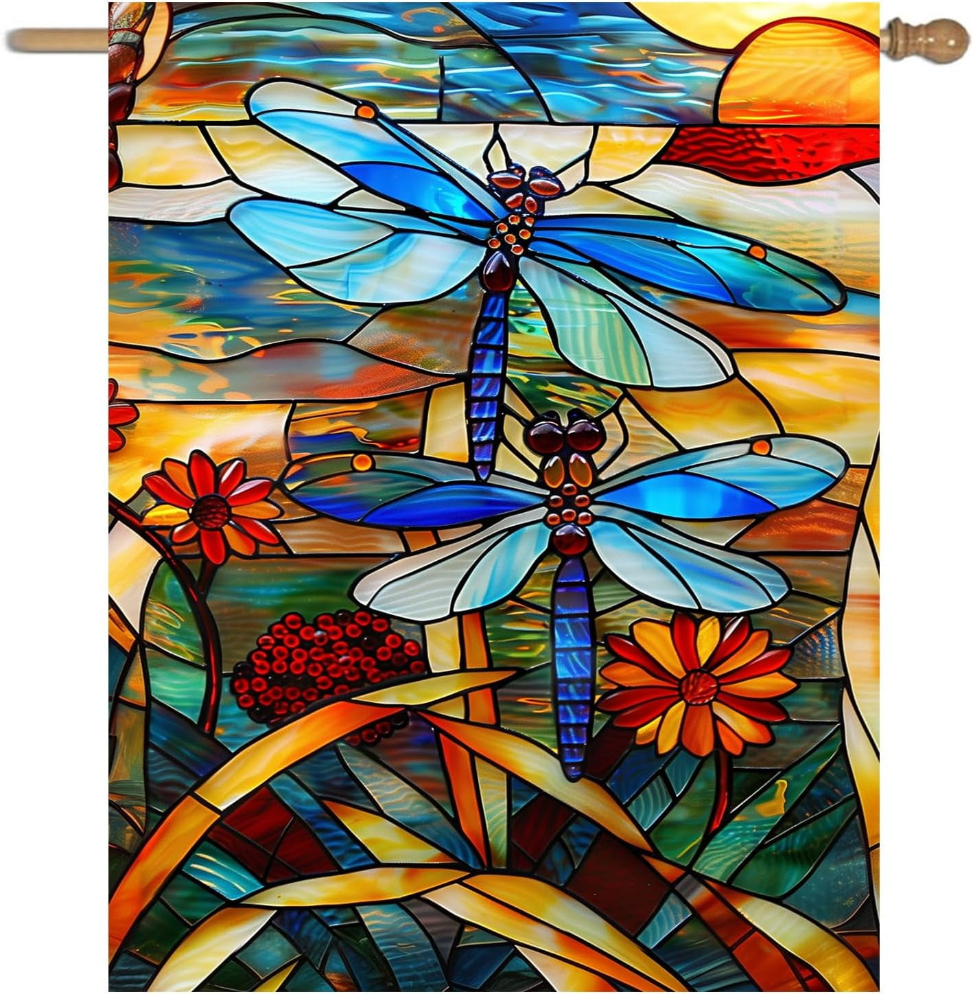 Stained Glass Dragonfly Garden Flag Spring Summer House Flag Fall ...