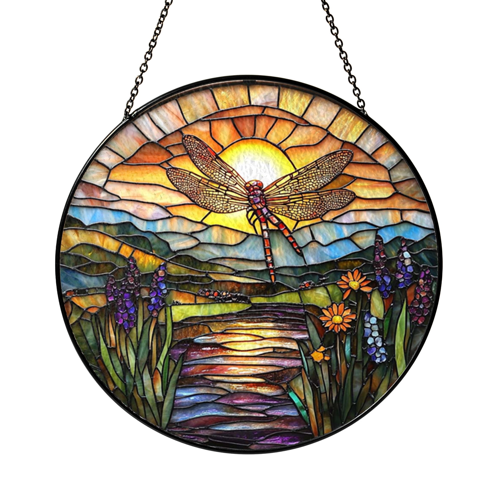 Stained Glass Dragonfly Garden Scene – Window Hanging Decor2001 ...