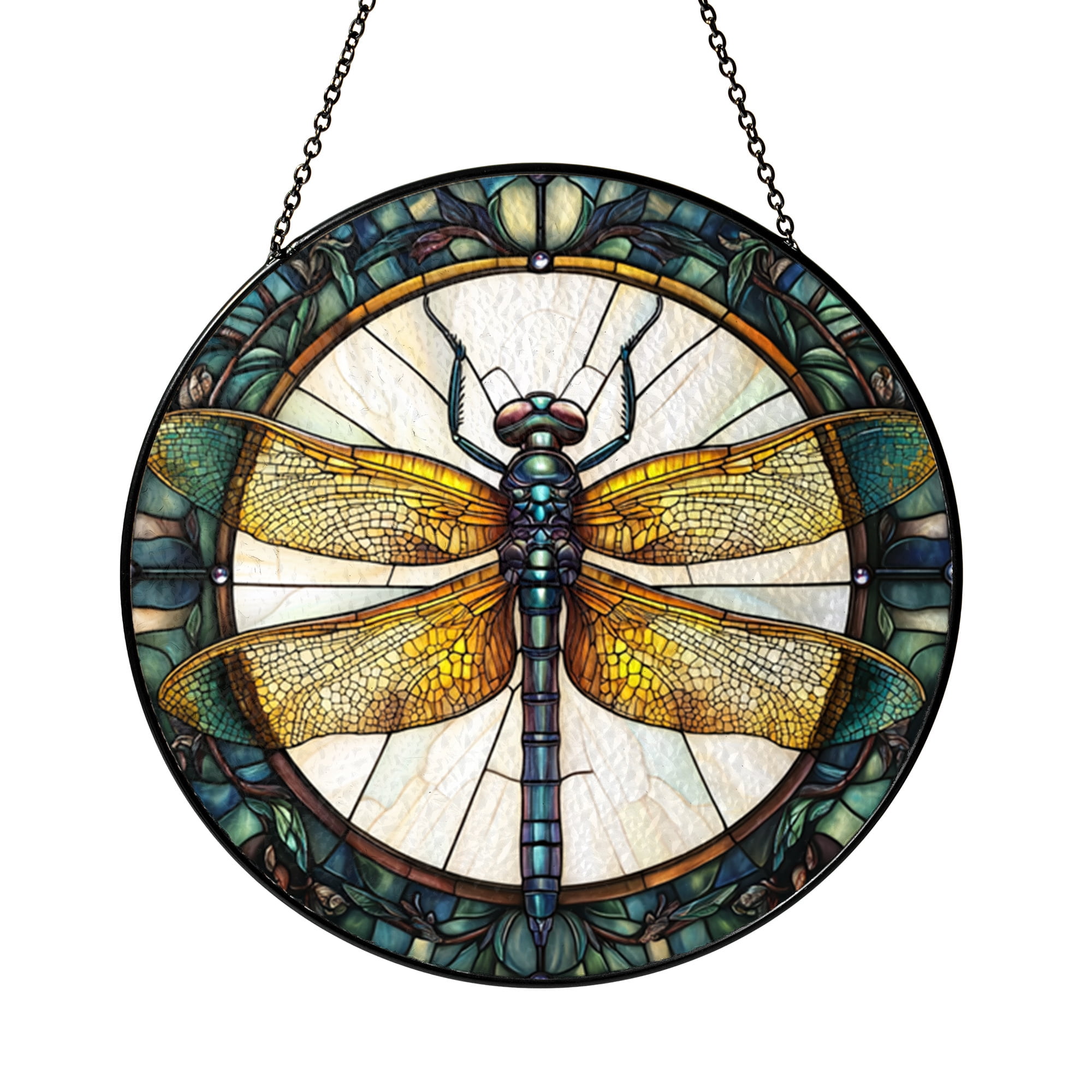 Stained Glass Dragonfly Window Hanging Green - Walmart.com