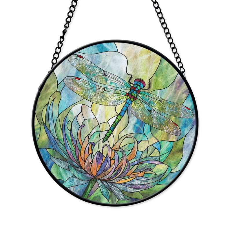 Stained Glass Dragonfly and Lotus Suncatcher – Nature-Inspired Window ...