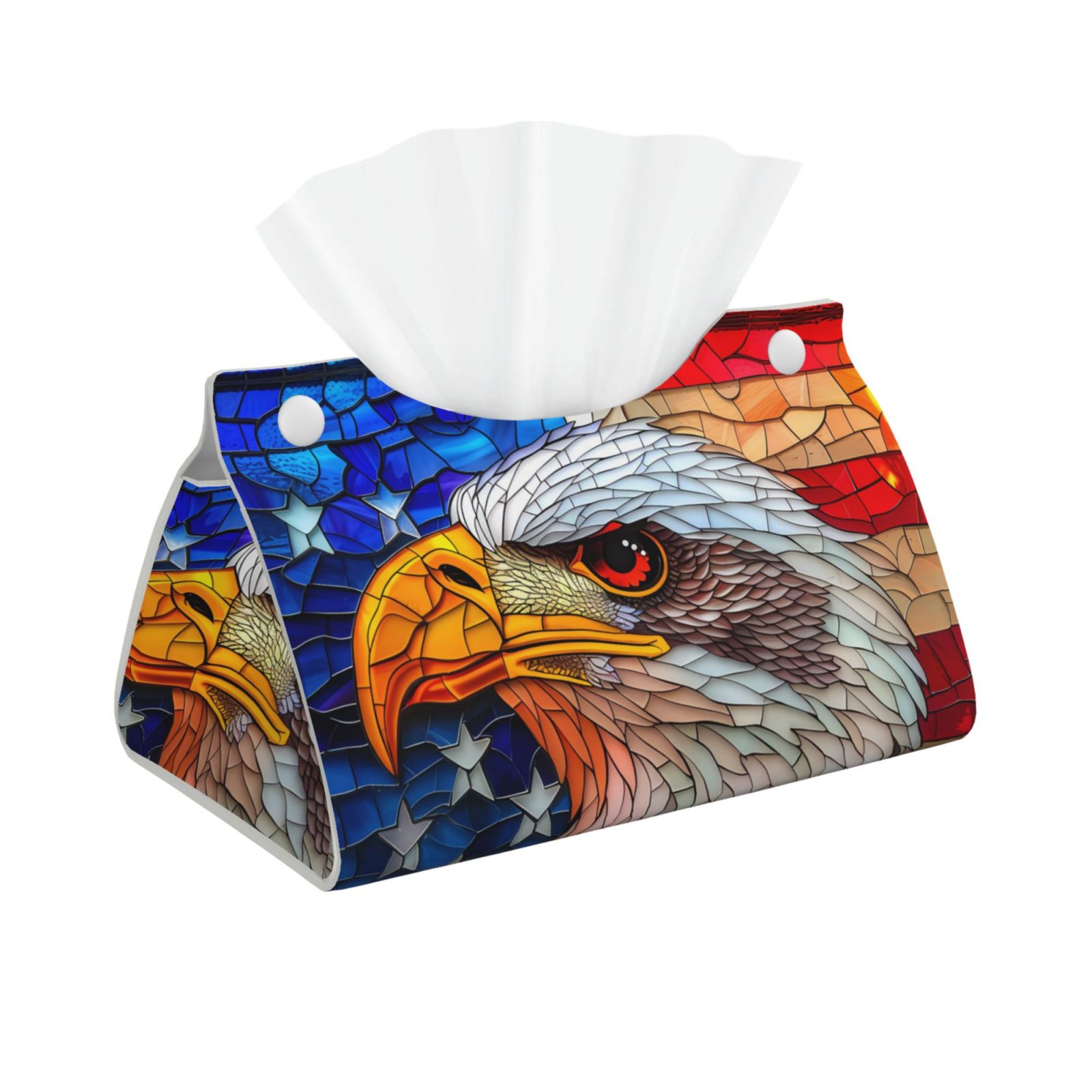 Stained Glass Eagle Flag Leather Tissue Box Cover - Long PVC Tissue Box ...