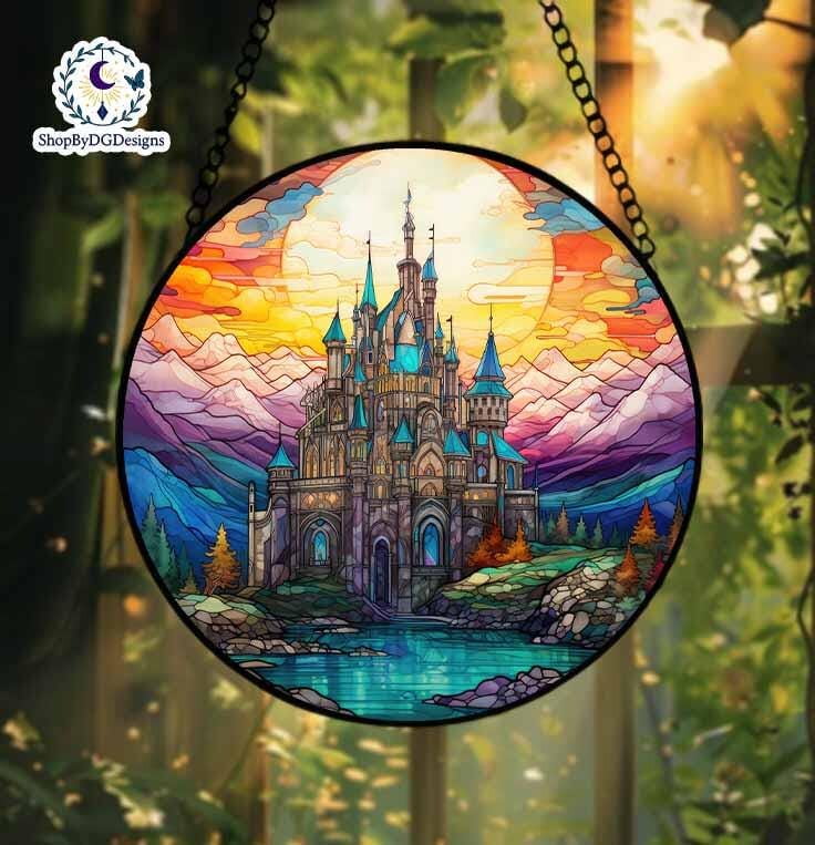 Stained Glass Fantasy Castle, Decorative Window Garden Hanging, Gift ...