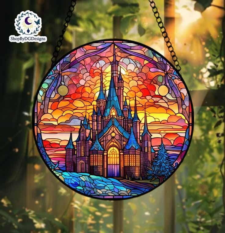 Stained Glass Fantasy Castle, Decorative Window Garden Hanging, Gift ...