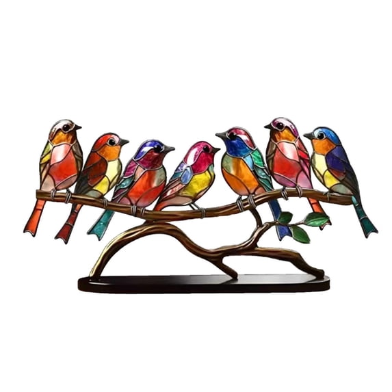 Stained Glass Five Birds Metal Ornament, Handcrafted Desktop Decor with ...