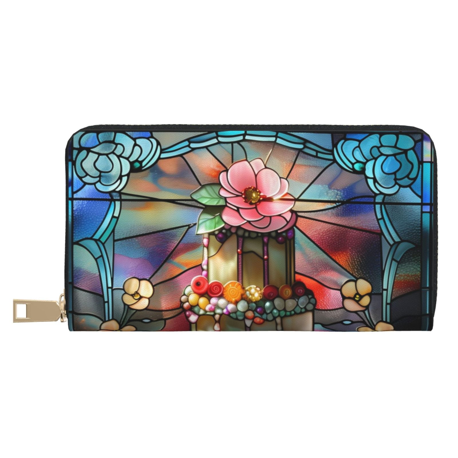 Stained Glass Floral Cake Wallet Women, Leather Bifold Multi Card ...