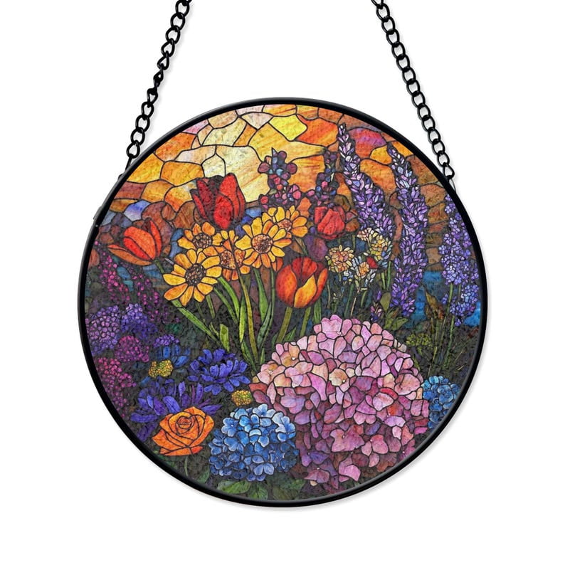 Stained Glass Floral Panel, Colorful Wildflower Window Art, Nature ...