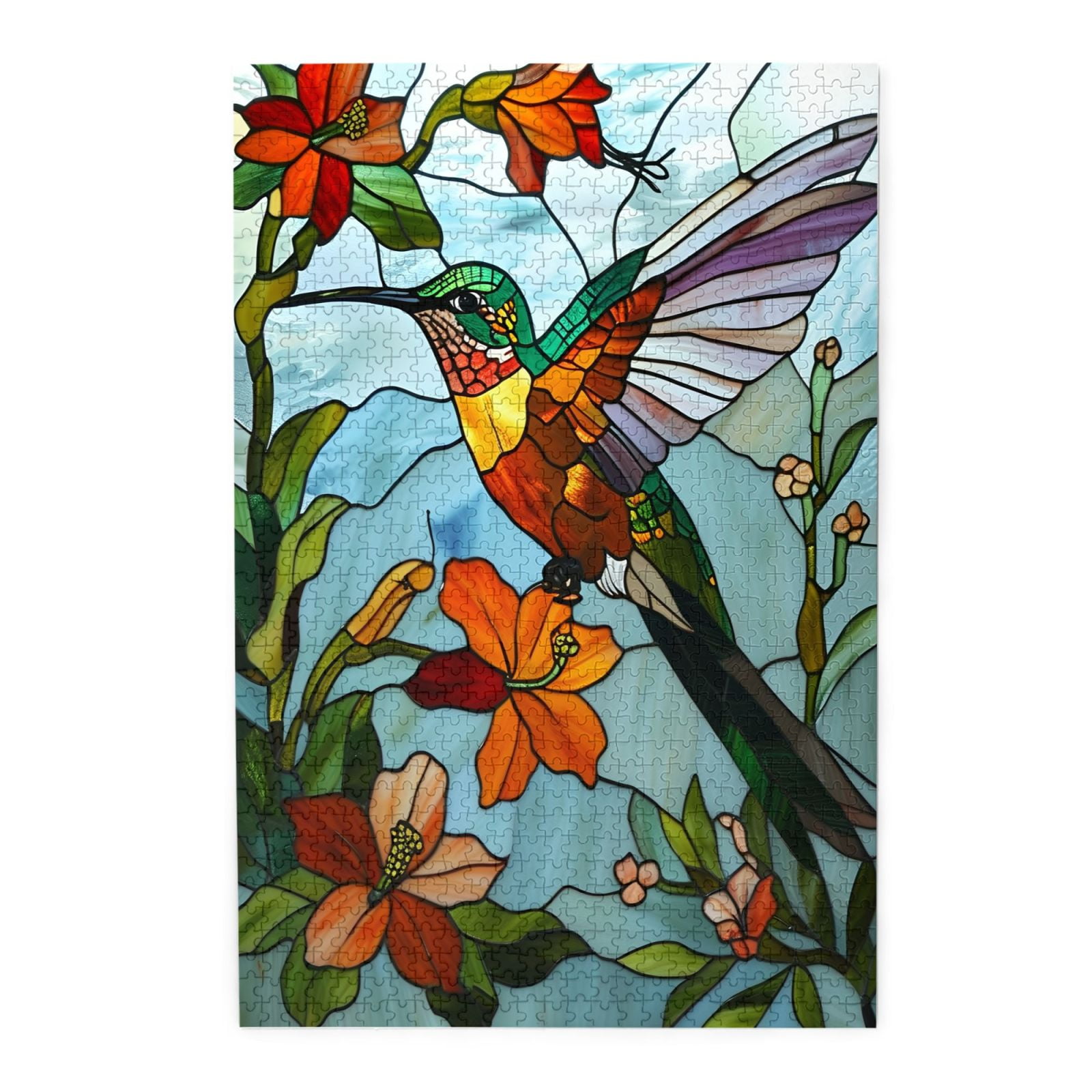 Stained Glass Flower Bird Puzzles for Adults 1000 Pieces Colorful ...