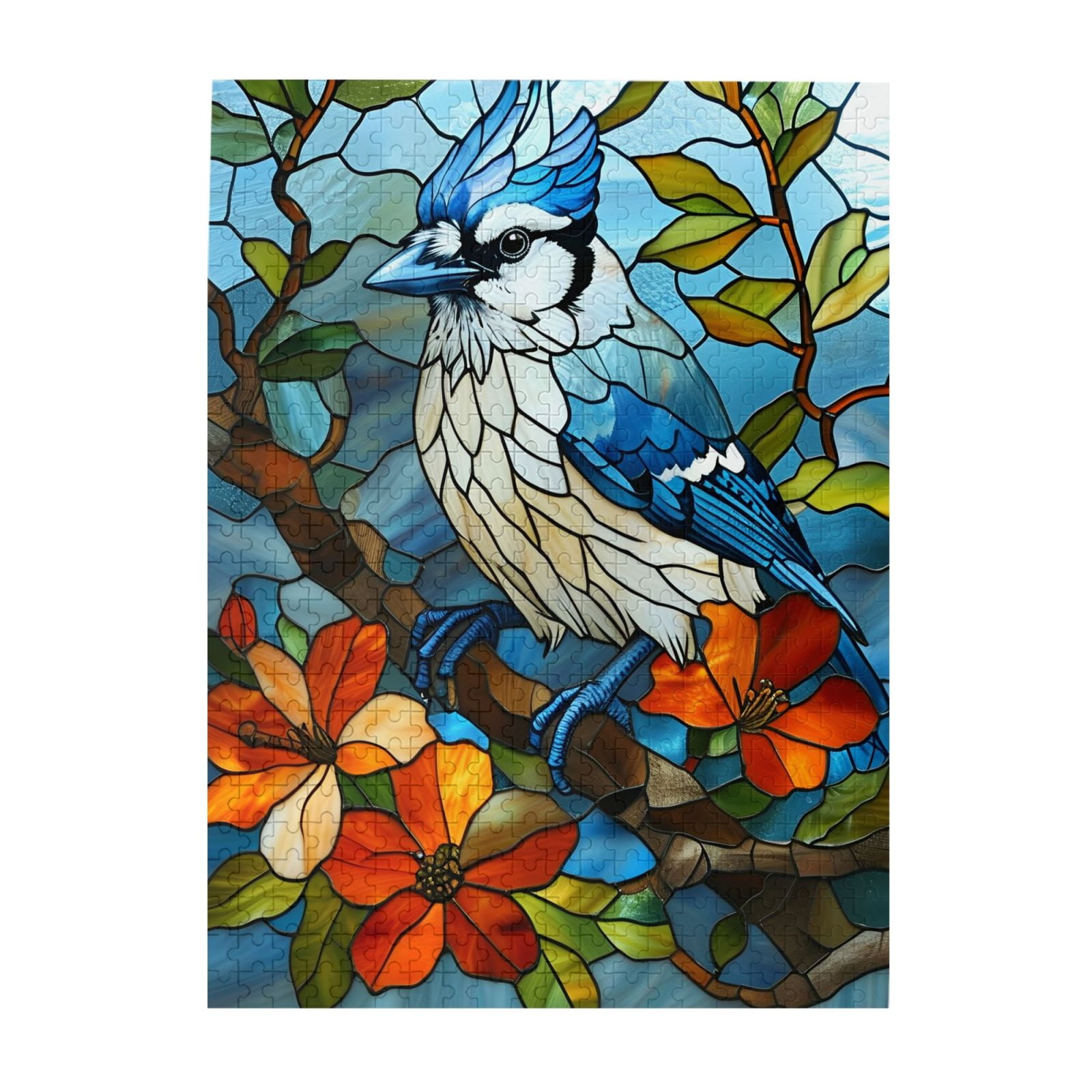 Stained Glass Flower Bird Puzzles for Adults 500 Pieces Colorful Mosaic ...