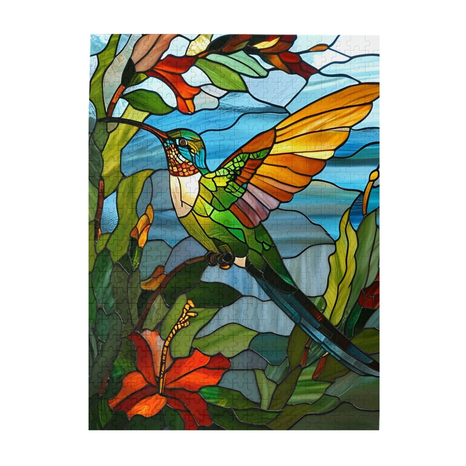 Stained Glass Flower Bird Puzzles for Adults 500 Pieces Colorful Mosaic ...