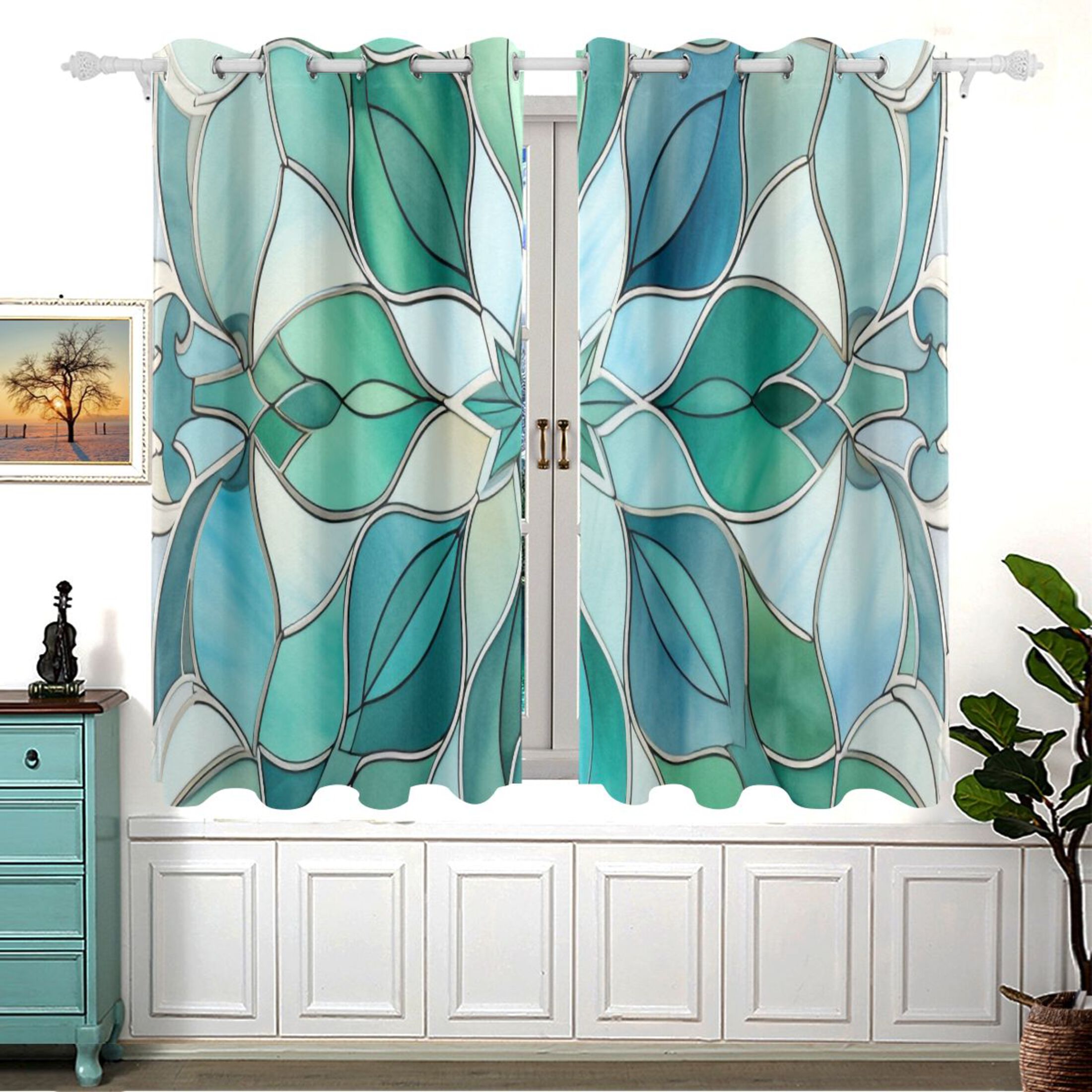 Stained Glass Flower Blackout Curtains 2 Panels Set Grommet Drapes for ...