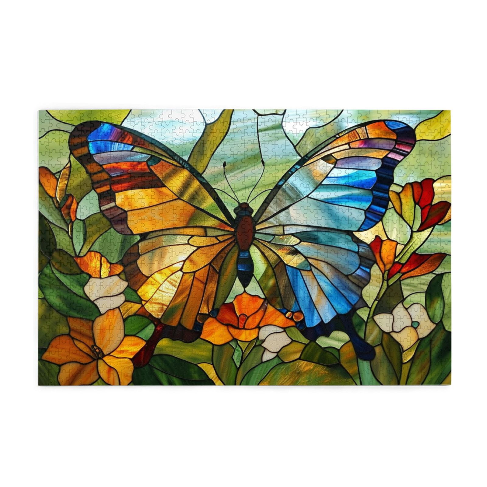 Stained Glass Flower Butterfly Puzzles for Adults 1000 Pieces Colorful ...