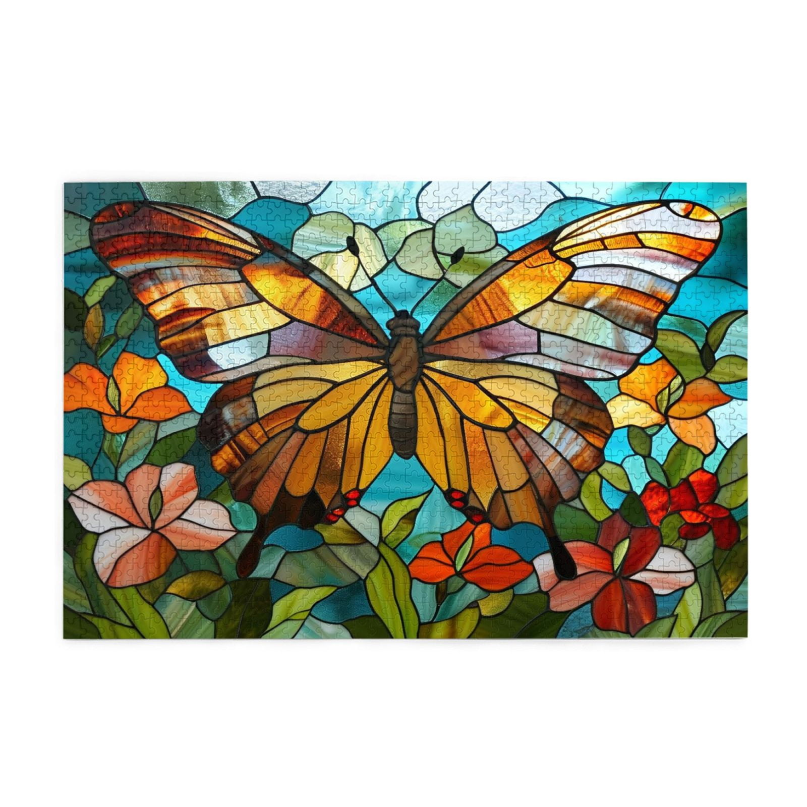 Stained Glass Flower Butterfly Puzzles for Adults 1000 Pieces Colorful ...