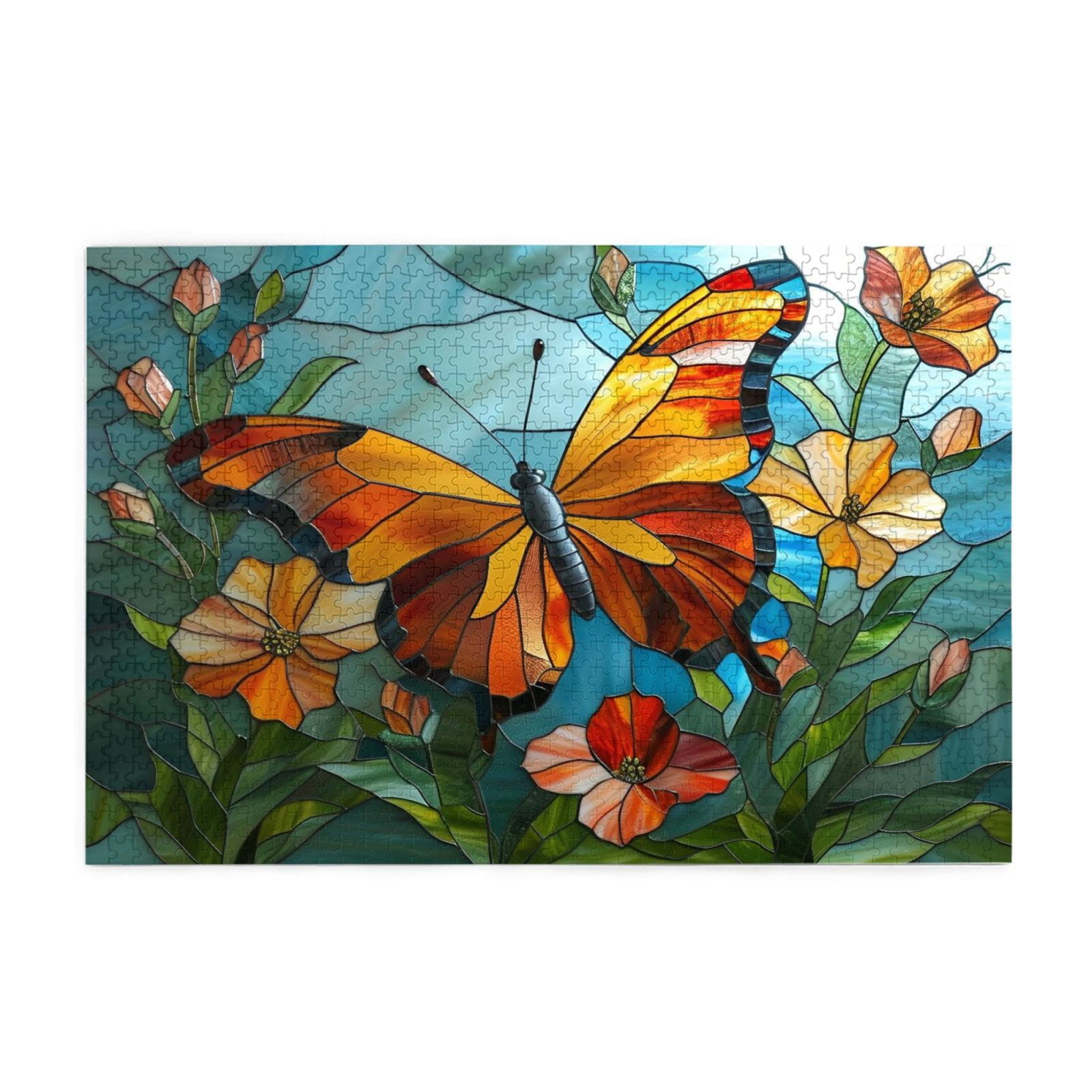 Stained Glass Flower Butterfly Puzzles for Adults 1000 Pieces Colorful ...