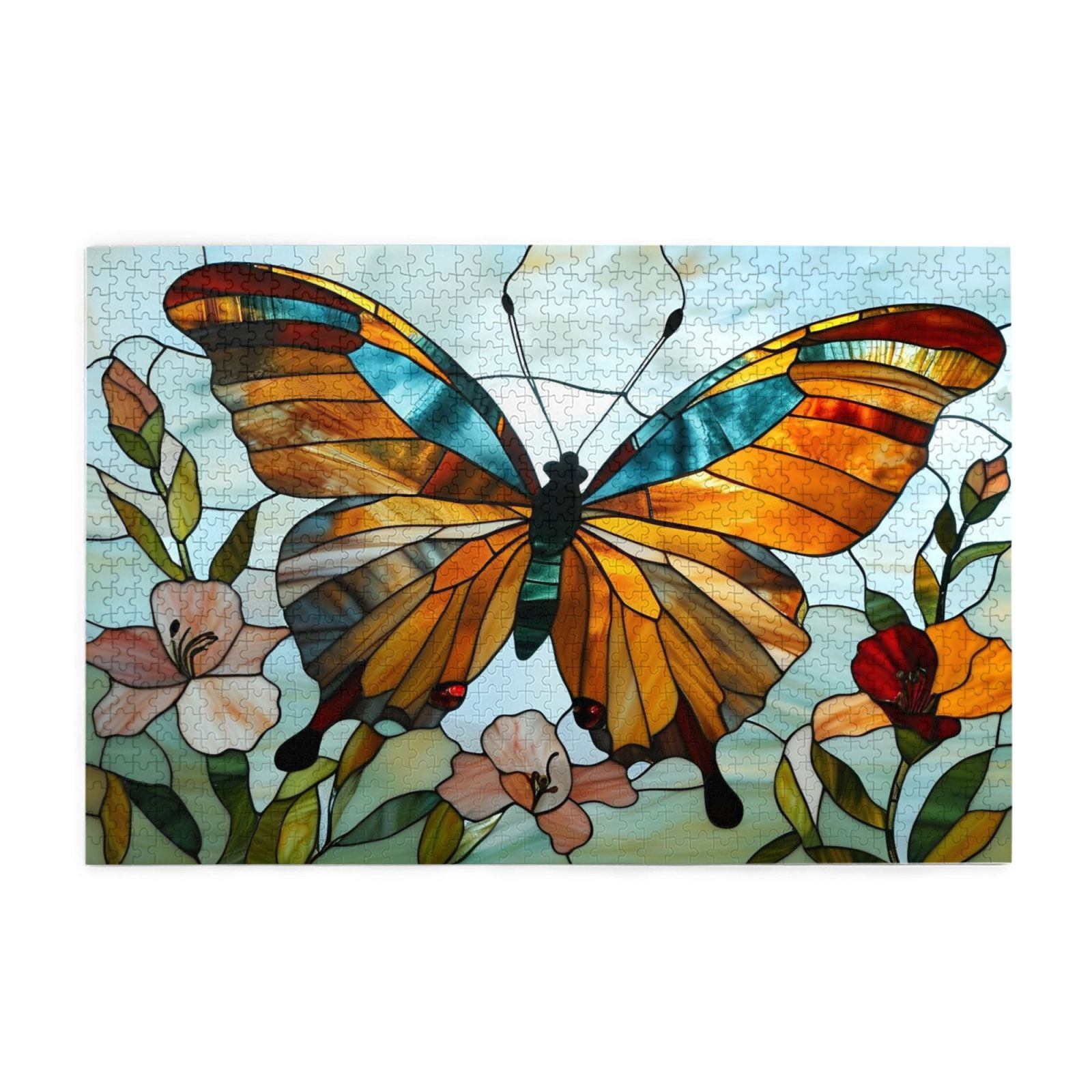 Stained Glass Flower Butterfly Puzzles for Adults 1000 Pieces Colorful ...