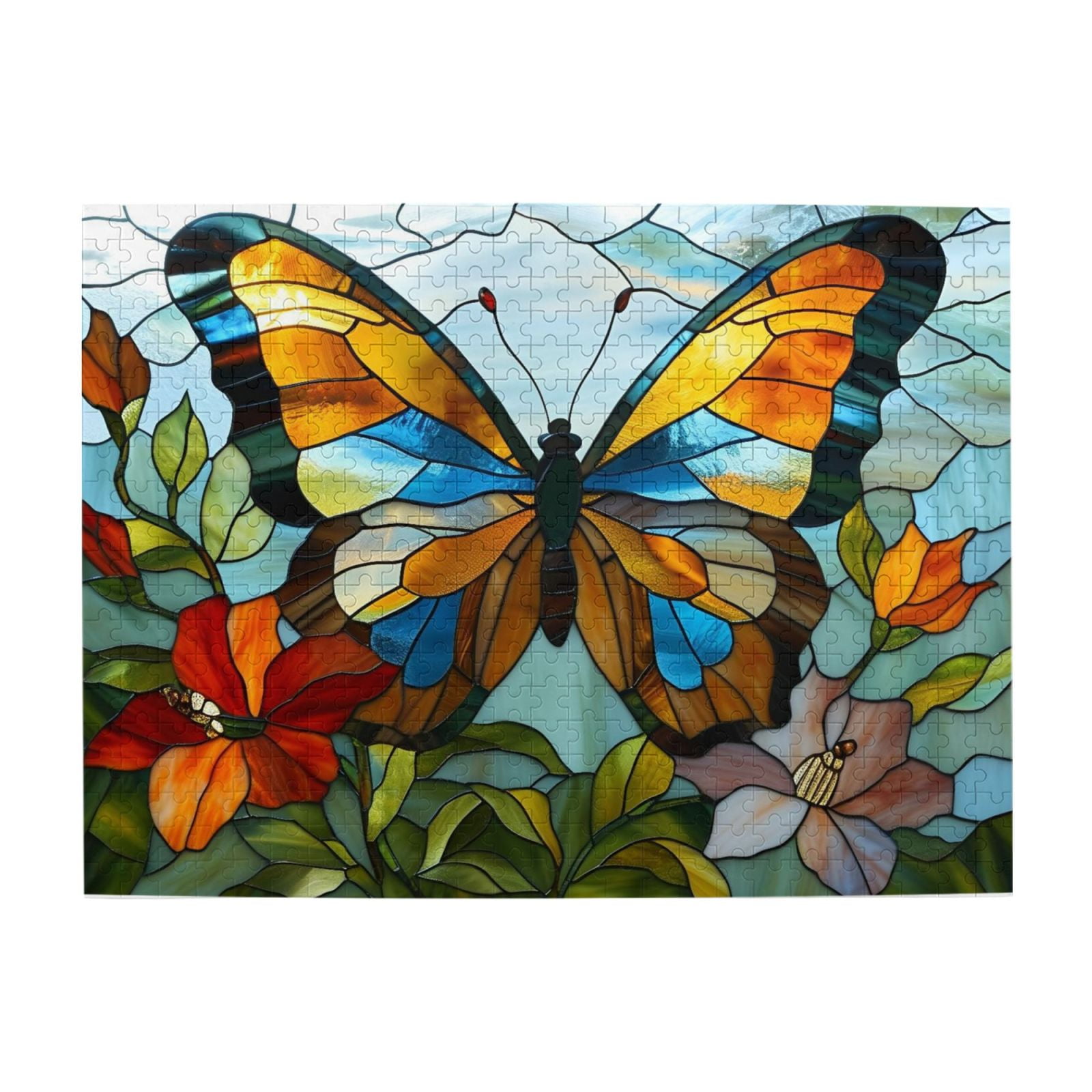 Stained Glass Flower Butterfly Puzzles for Adults 500 Pieces Colorful ...