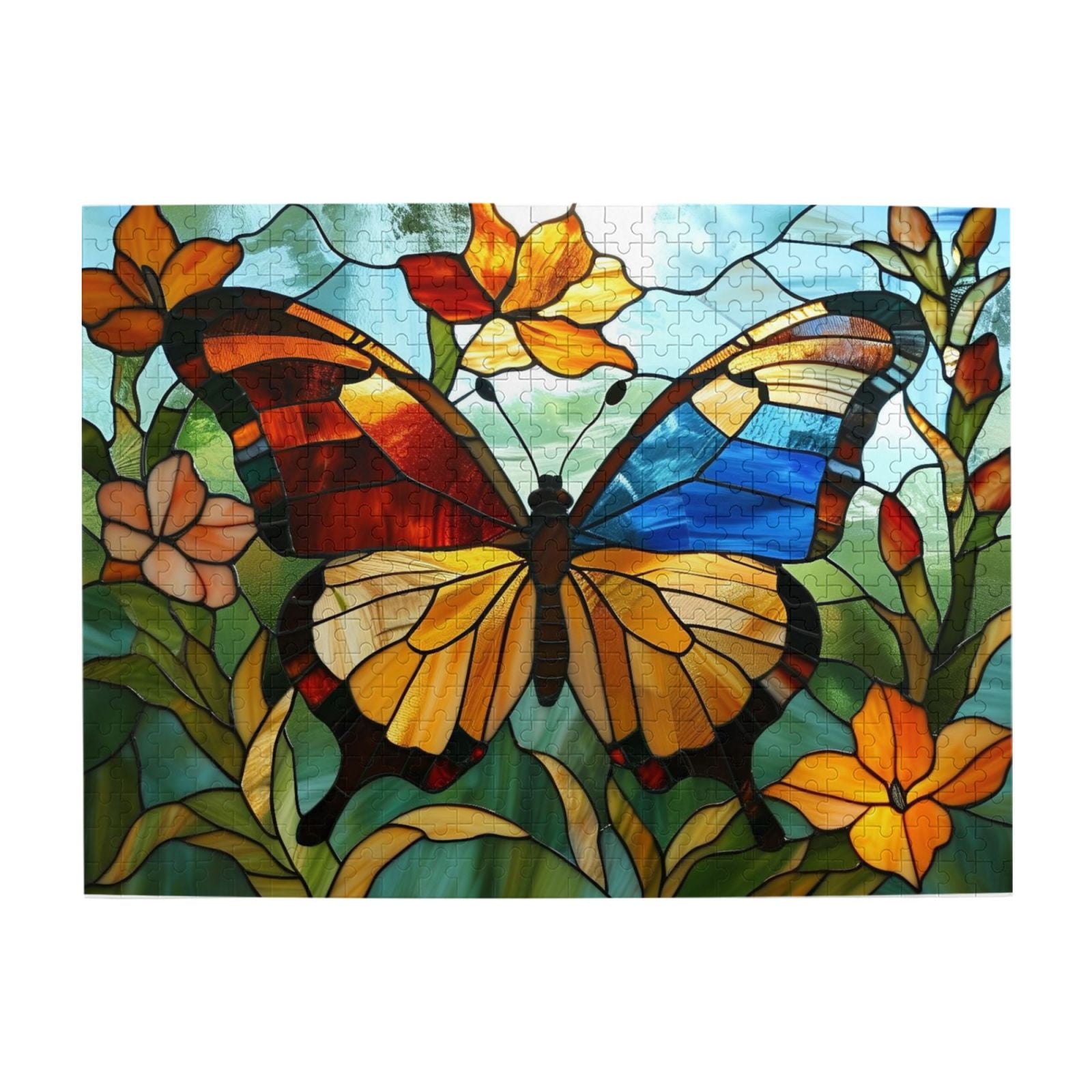 Stained Glass Flower Butterfly Puzzles for Adults 500 Pieces Colorful ...