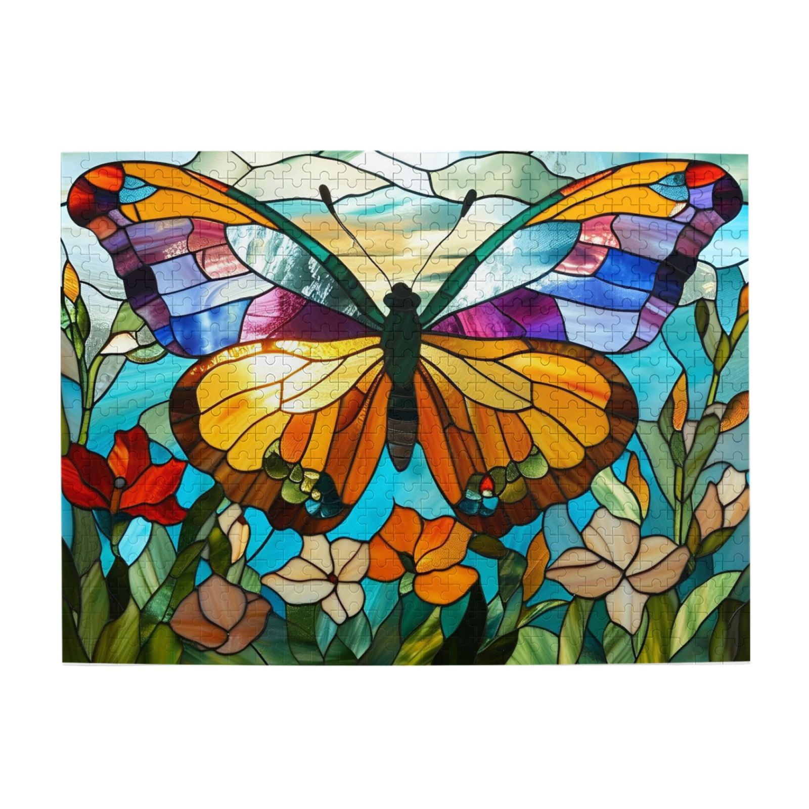 Stained Glass Flower Butterfly Puzzles for Adults 500 Pieces Colorful ...