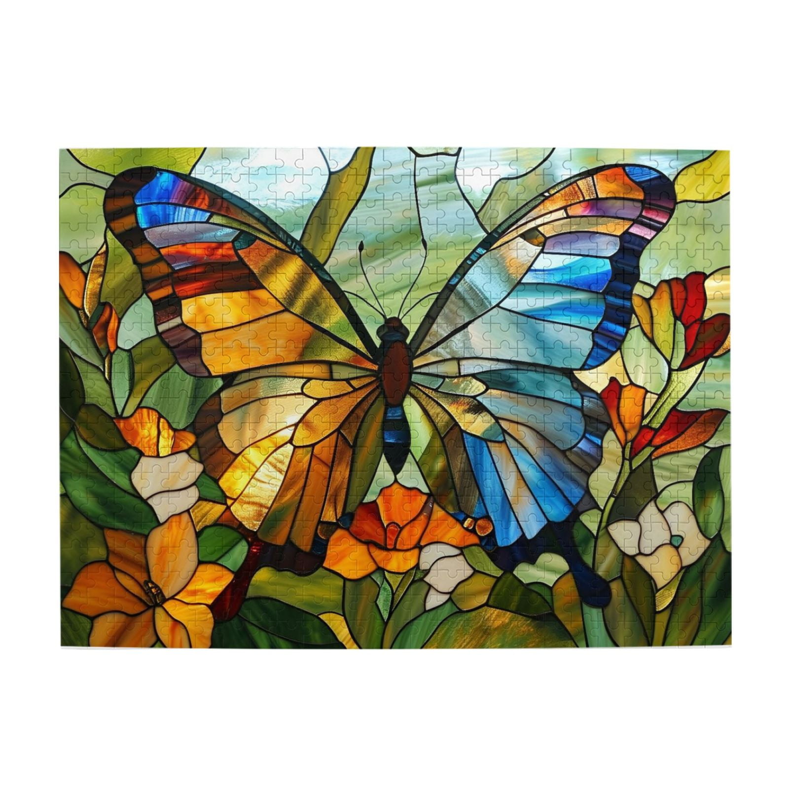 Stained Glass Flower Butterfly Puzzles for Adults 500 Pieces Colorful ...