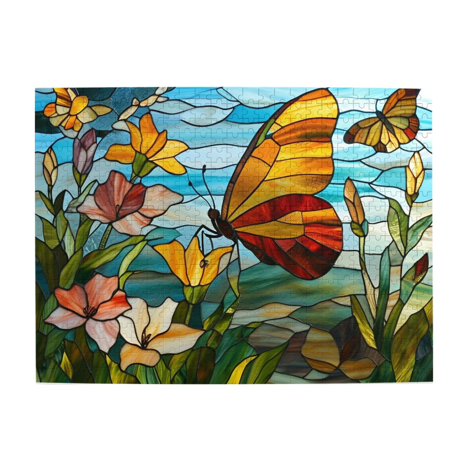 Stained Glass Flower Butterfly Puzzles for Adults 500 Pieces Colorful ...